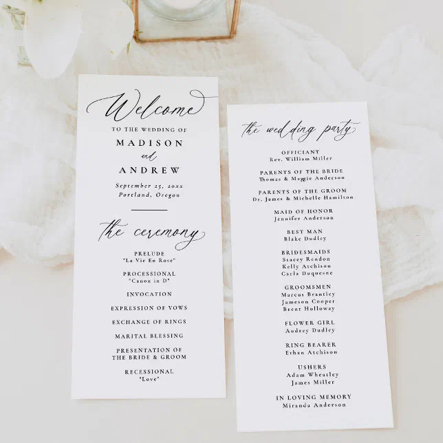 Modern Elegant Black Calligraphy Wedding Programme | Zazzle