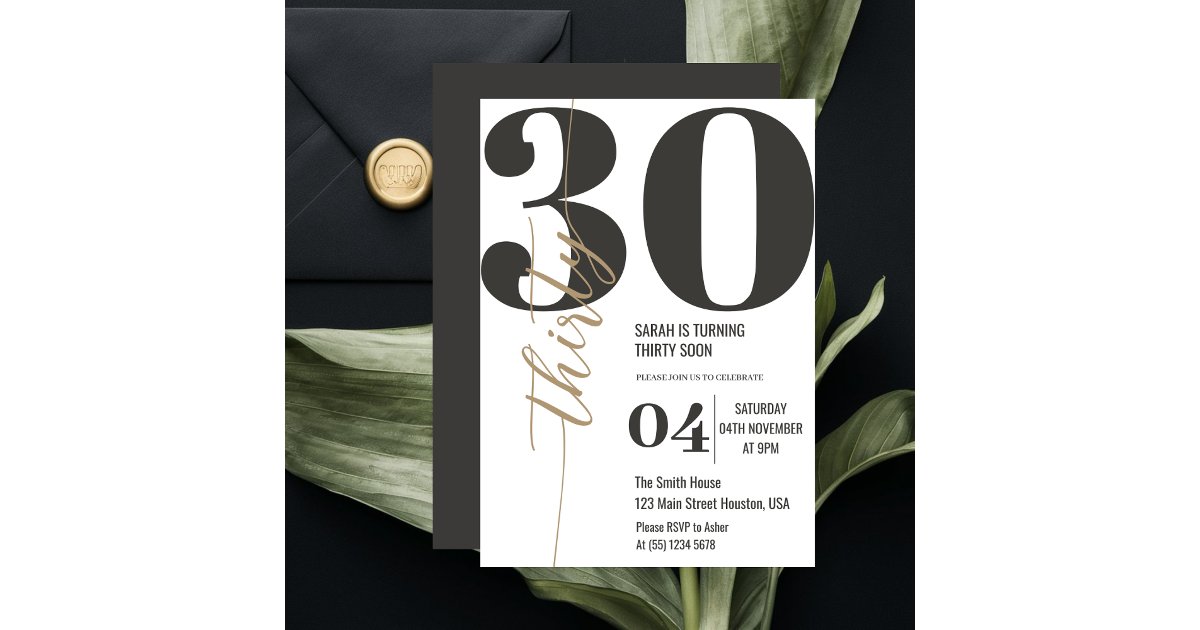 Modern Elegant Calligraphy Thirty 30th Birthday Invitation | Zazzle