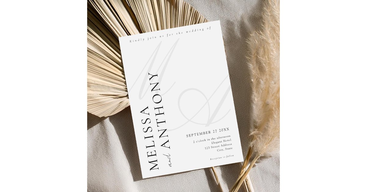 Modern Elegant Minimalist Black and White Wedding Invitation | Zazzle