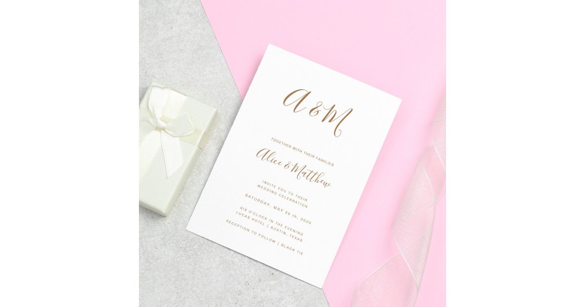 Modern Elegant Monogram Gold Wedding Invitation | Zazzle