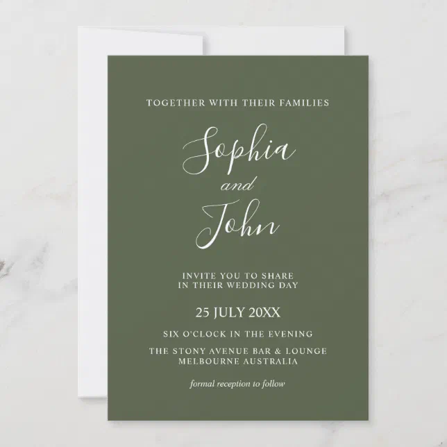 Modern Elegant Olive Green Wedding Invitation | Zazzle