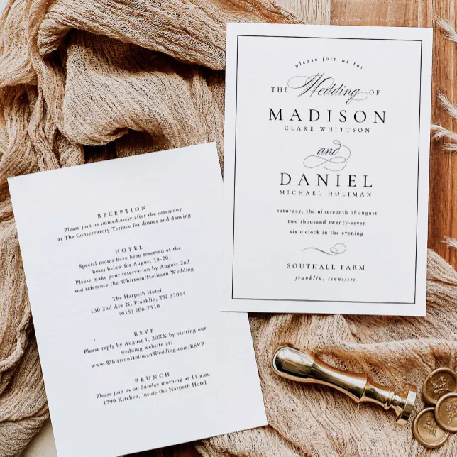 Modern Elegant Script All in One Wedding Invitation | Zazzle
