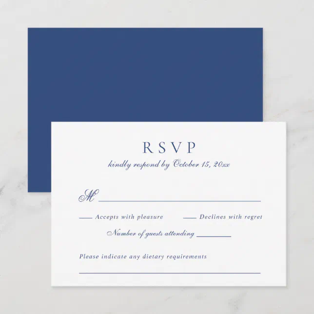 Modern Elegant Script Royal Blue Wedding RSVP Invitation | Zazzle