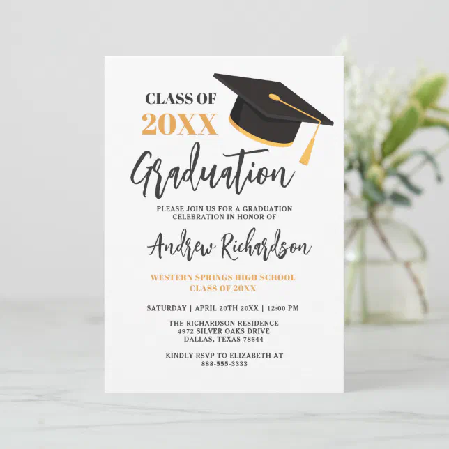 Modern Elegant Typography Tassel Graduation Party Invitation | Zazzle
