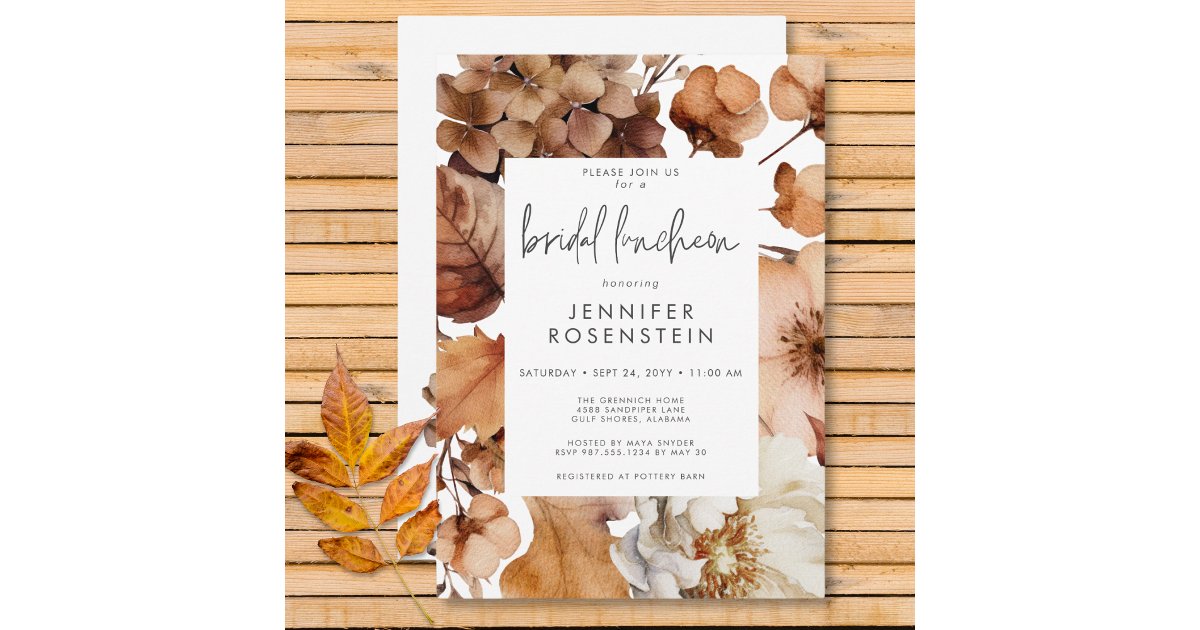 Modern Fall Neutral Floral Frame Bridal Luncheon Invitation | Zazzle