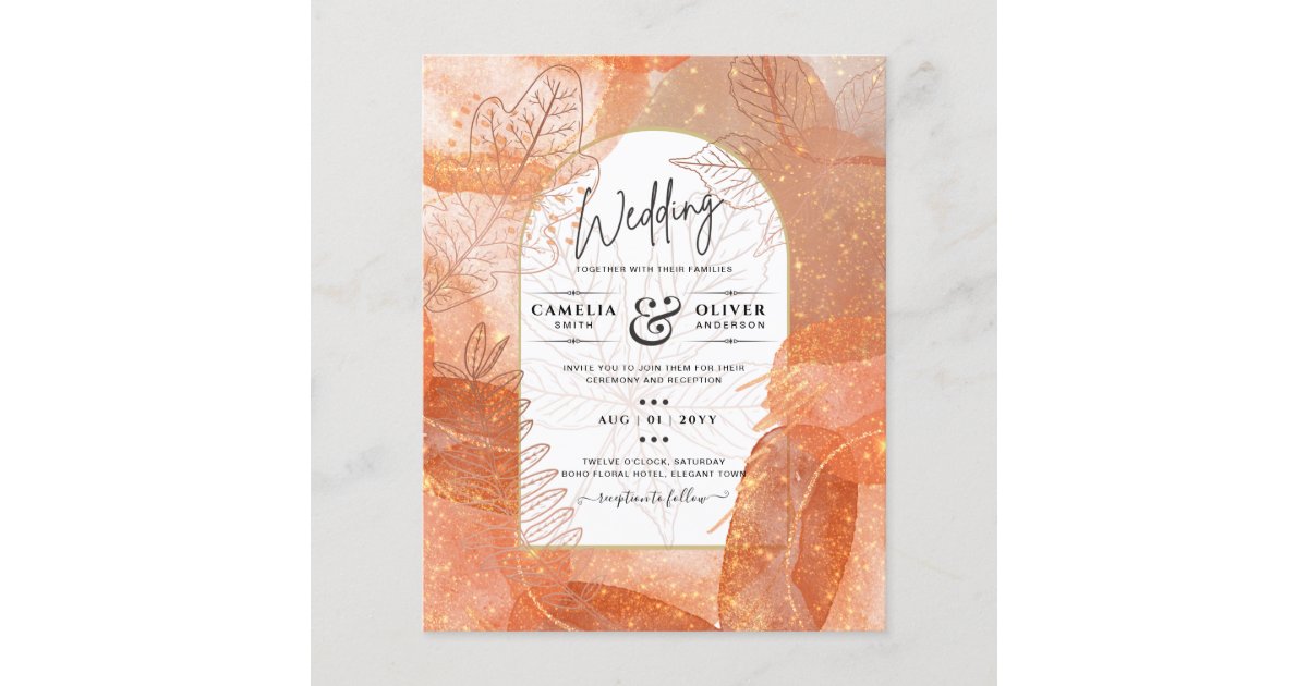 Modern Fall Terracotta Orange Leaf Wedding Invite Flyer | Zazzle