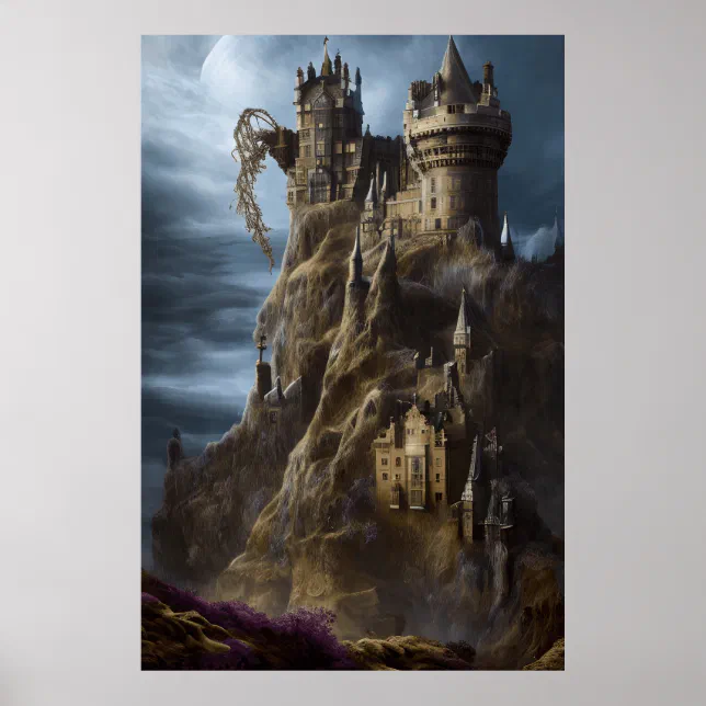 Modern Fantasy Scottish castle mountains Poster | Zazzle