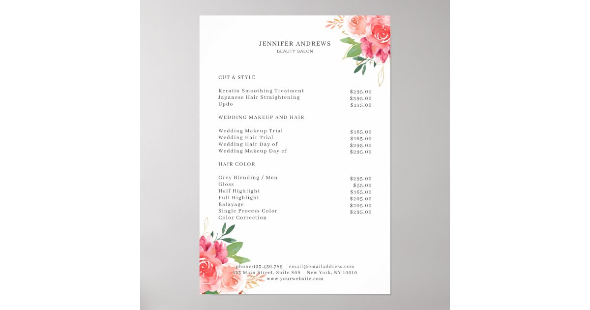 Modern Flower Price List Poster | Zazzle