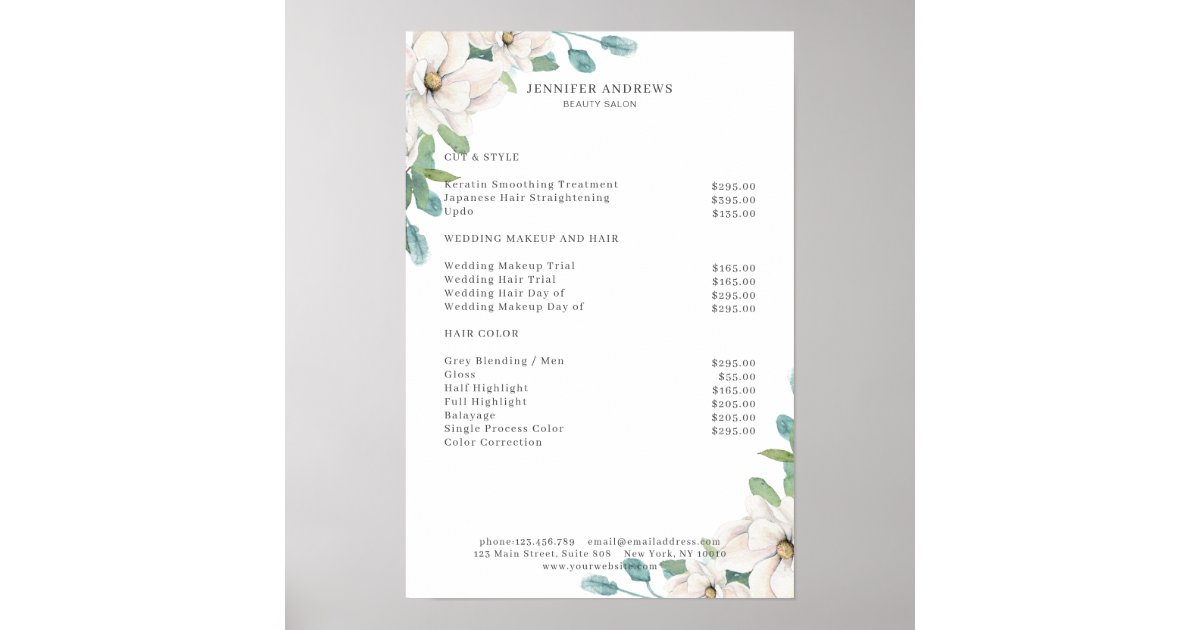 Modern Flower Price List Poster | Zazzle