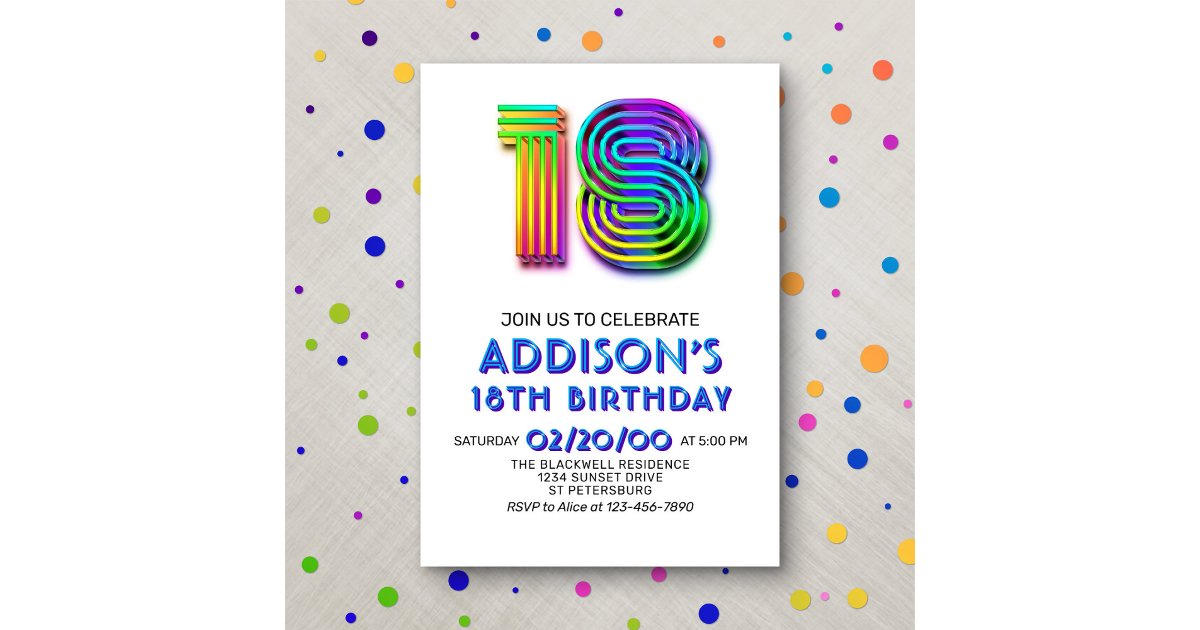Modern Fun 18th Birthday Invitation | Zazzle