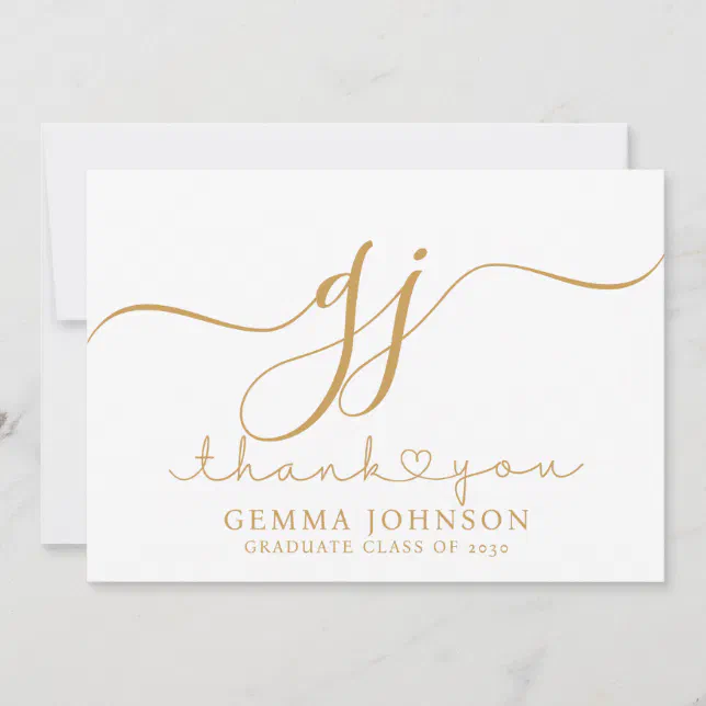 Modern Gold Script Minimalist Graduation Thank You Card | Zazzle