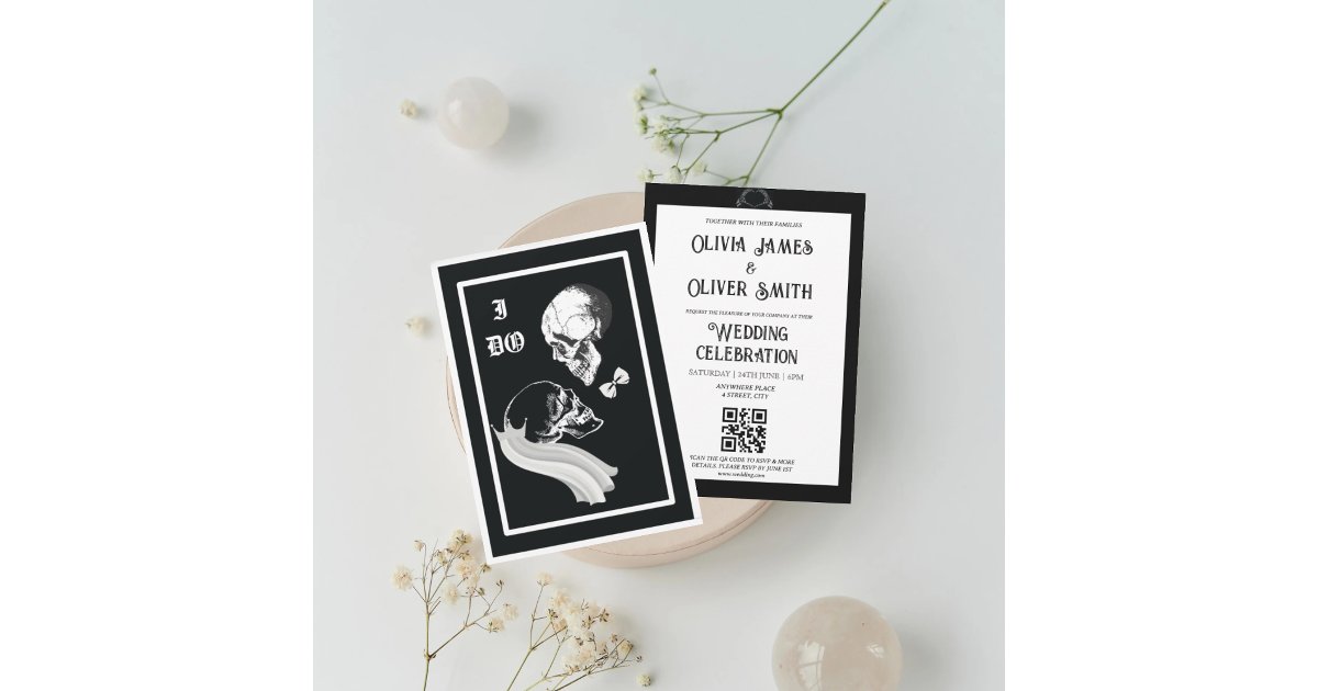 Modern gothic qr code wedding invitation | Zazzle