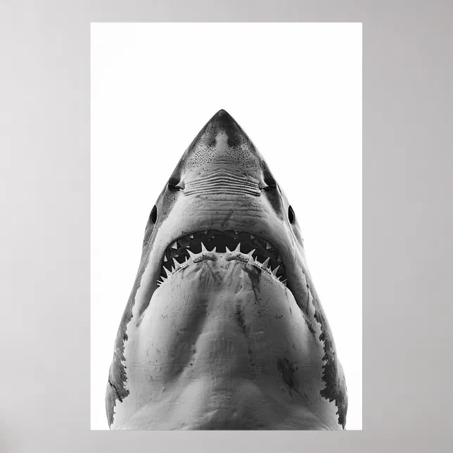 Modern Great White Shark Portrait Poster | Zazzle