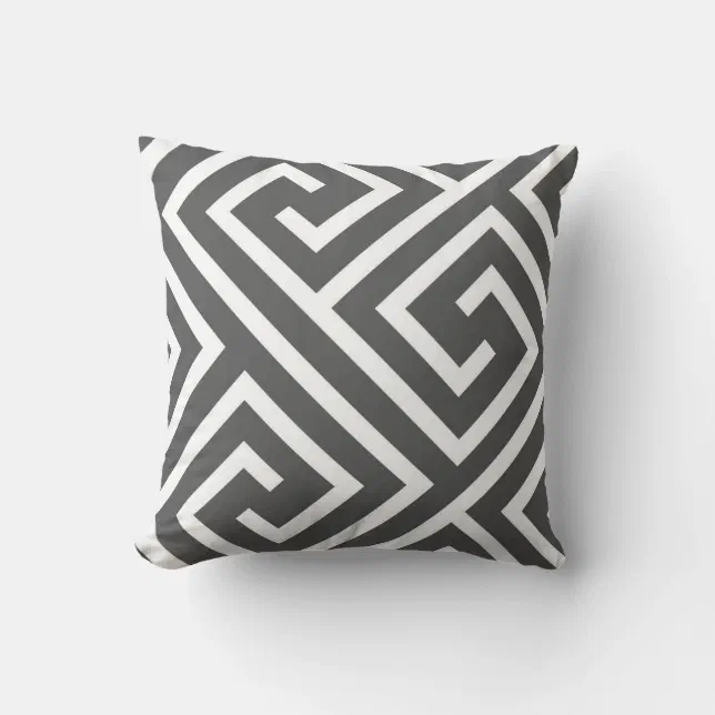 Modern Greek Key Pattern in Charcoal and White Cushion | Zazzle