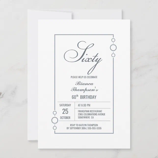 Modern Grey Border 60th Birthday Party Invitation | Zazzle