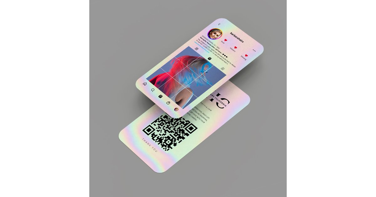 Modern Hairstylist Hair Holographic Instagram IG Business Card | Zazzle
