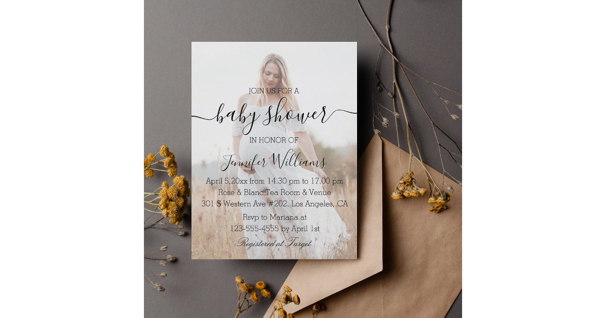 modern handwriting photo baby shower invitation | Zazzle