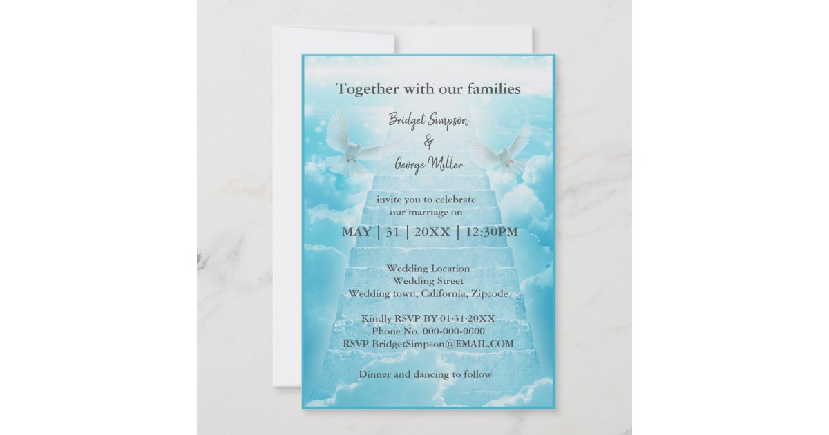 modern heaven stairway holy matrimony invitation | Zazzle