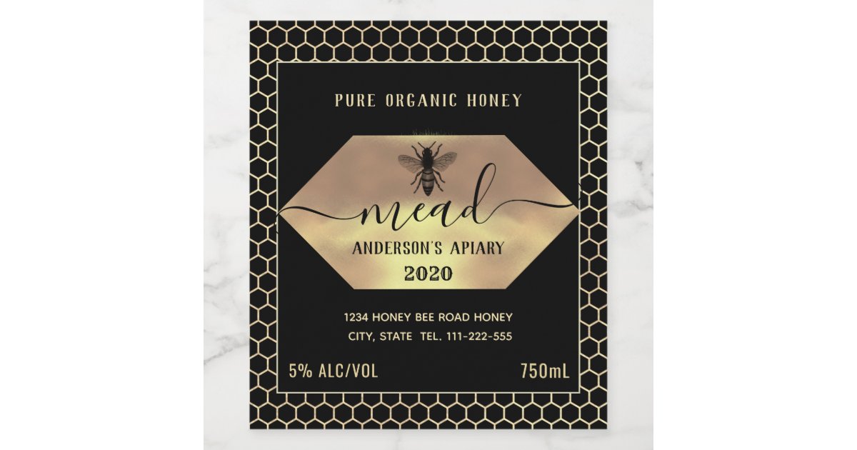 Modern honey comb mead honey bee wine label | Zazzle