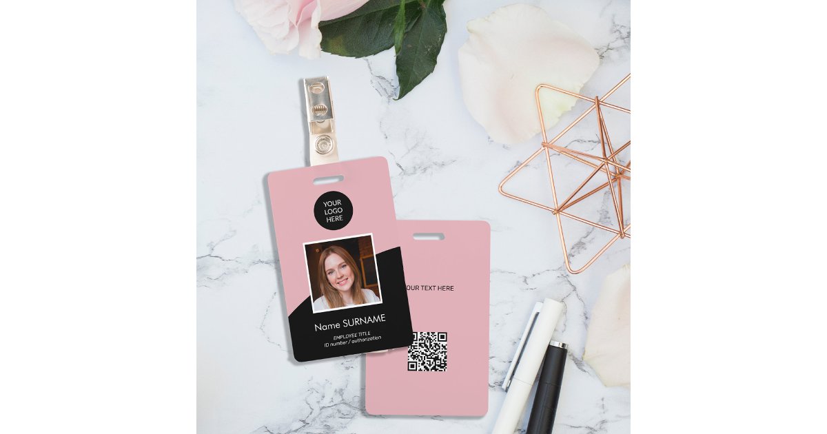 Modern ID card custom logo photo QR code company ID Badge | Zazzle