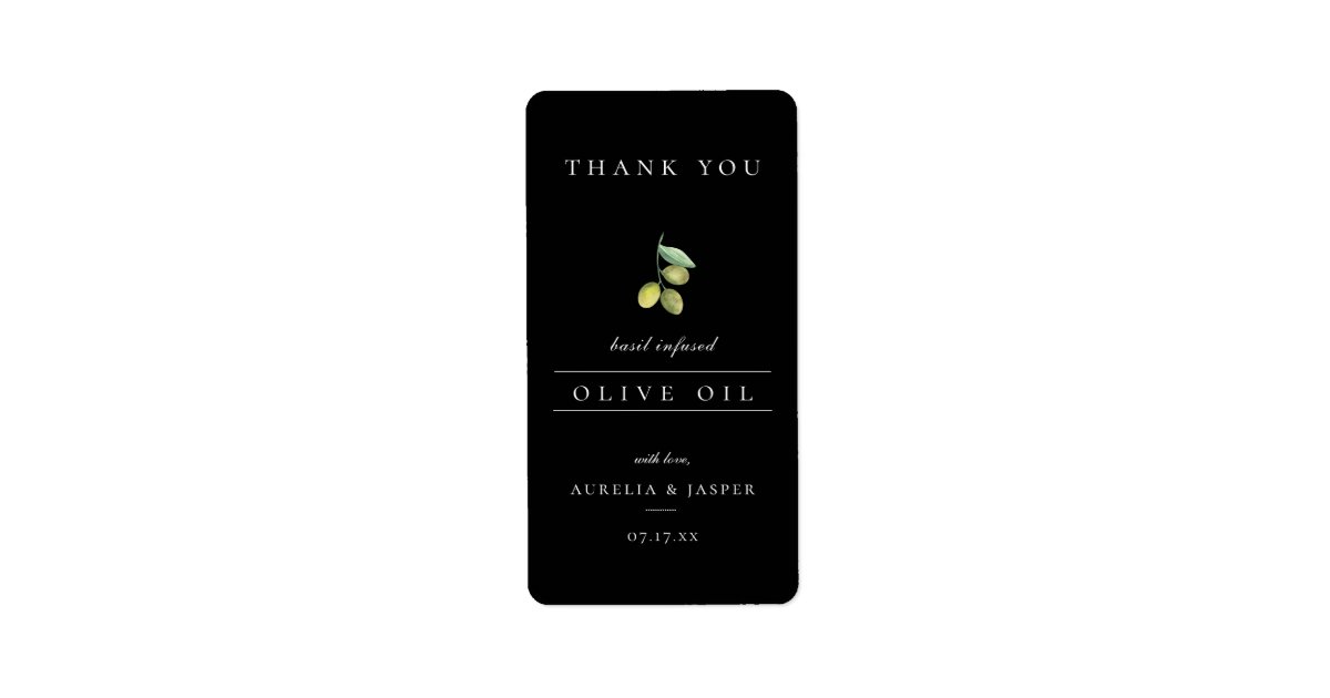 Modern Infused Olive Oil Thank You Label Black | Zazzle
