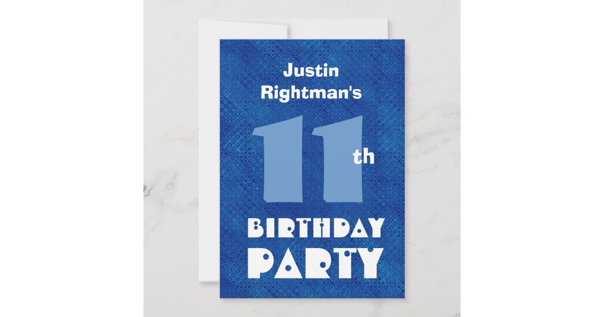 Modern Kid's 11th Birthday Custom Name Blue W701 Invitation | Zazzle