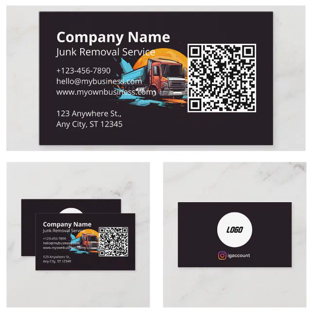 Modern Logo Junk Removal QR Code Business Card | Zazzle