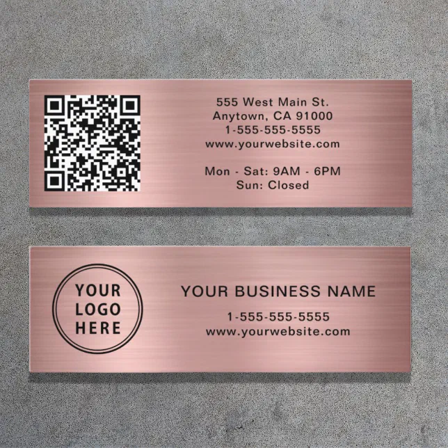 Modern Logo QR Code Rose Gold Mini Business Card | Zazzle