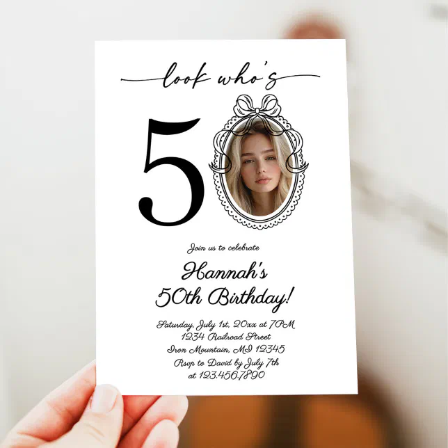 Modern Look Who's 50 Photo Adult Birthday Invitation | Zazzle