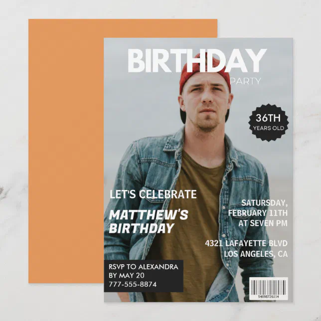 Modern Magazine Cover for him 36th birthday Invitation | Zazzle