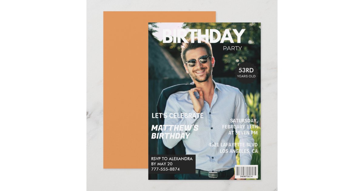 Modern Magazine Cover for him 53rd birthday Invitation | Zazzle