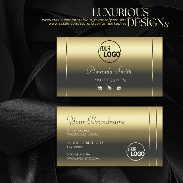 Modern Matte Gold Optics Sparkly Diamonds add Logo Business Card | Zazzle