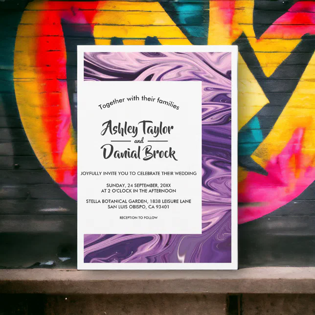 Modern Minimal Calligraphy Abstract Art Wedding Invitation | Zazzle