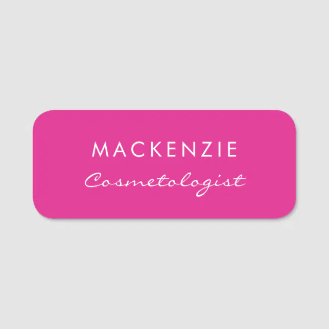 Modern Minimal Hot Pink Professional Employee Name Tag | Zazzle