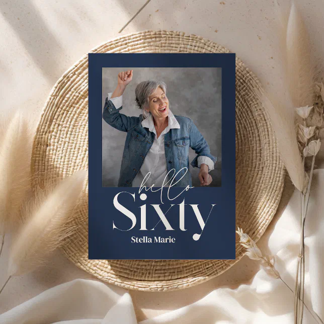 Modern minimal simple navy blue 60th birthday invitation | Zazzle