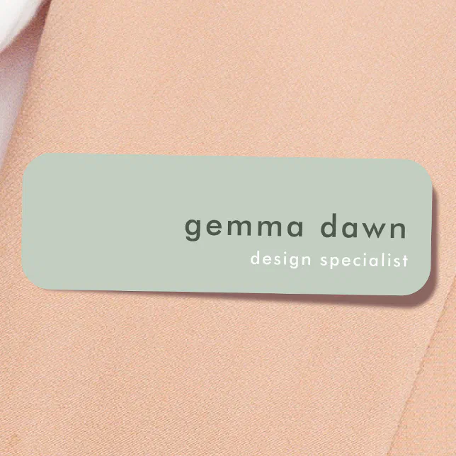 Modern Minimal Simple Sage Green Professional Name Tag | Zazzle