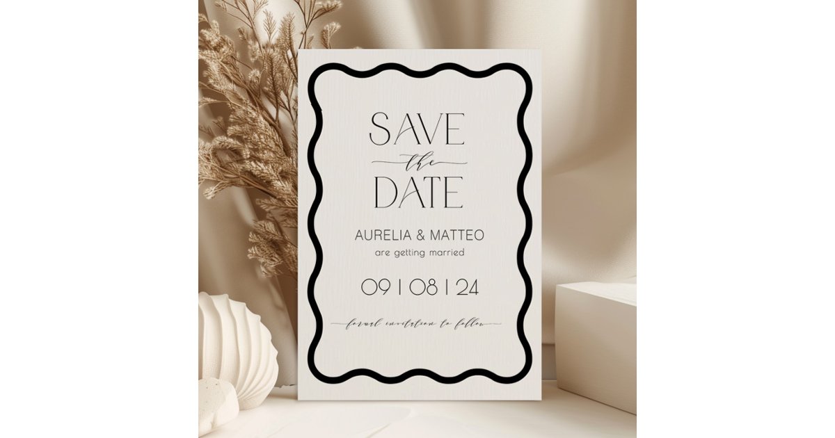 Modern Minimal Wavy Scallop Border Save the Date Invitation | Zazzle