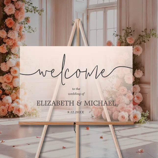 Modern Minimal Wedding Welcome Transparent Pink Acrylic Sign | Zazzle