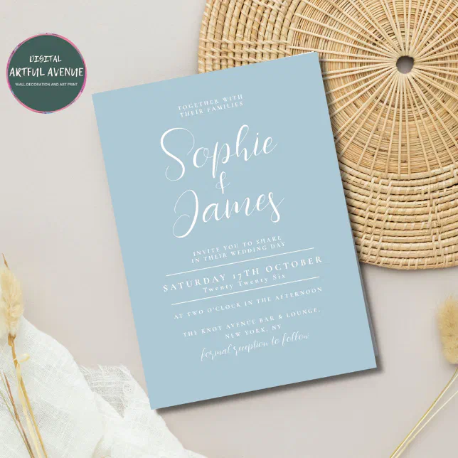 Modern Minimalist Baby Blue Wedding Invitation | Zazzle
