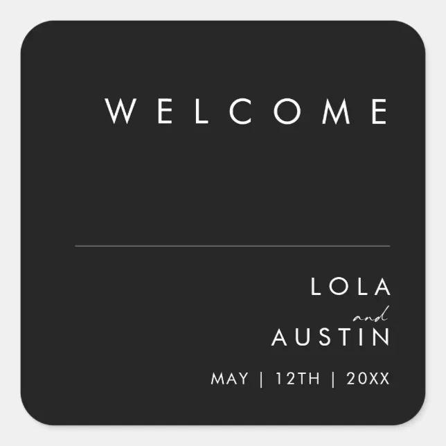 Modern Minimalist | Black Wedding Welcome Square Sticker | Zazzle