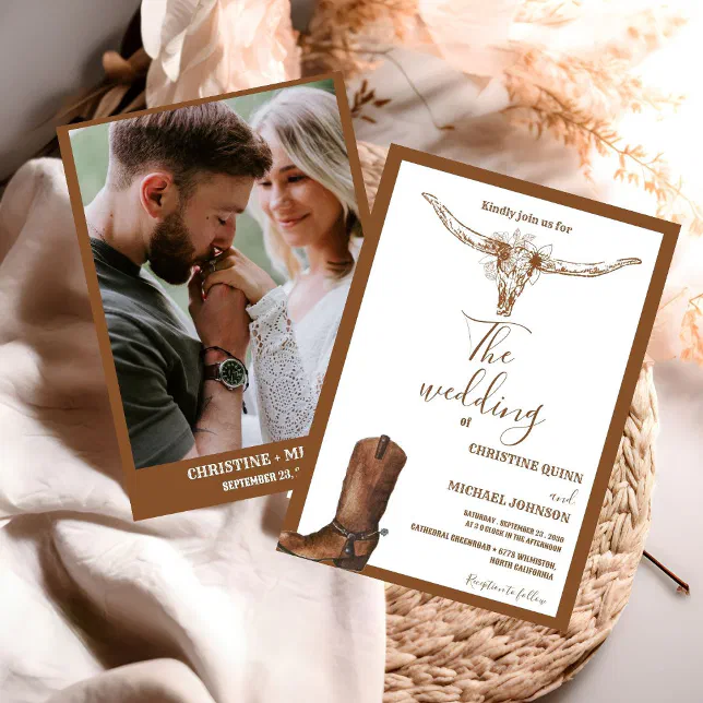 Modern Minimalist Boho Western Cowboy Wedding Invitation | Zazzle