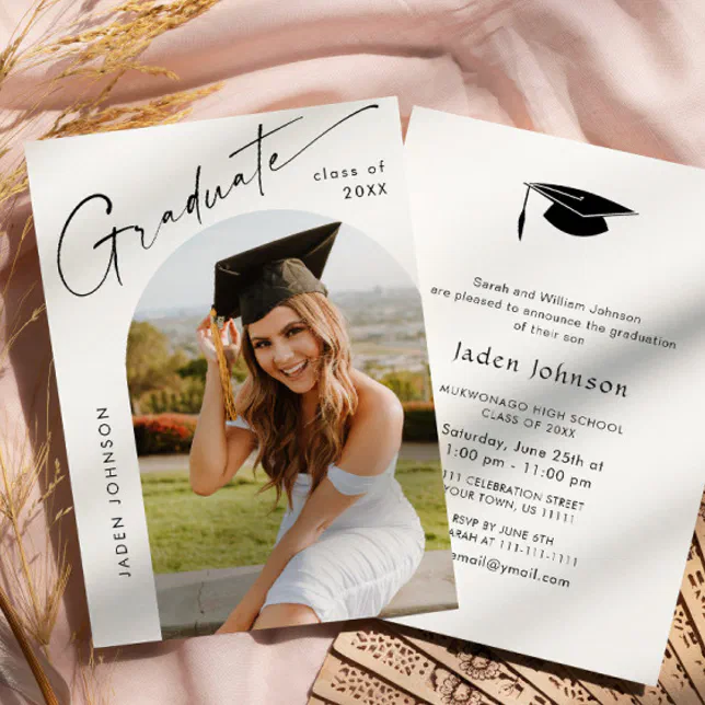 Modern Minimalist Grad PHOTO Graduation Party Invitation | Zazzle