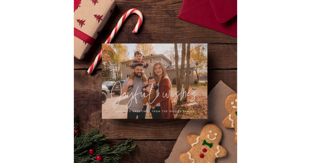 Modern minimalist Joyful wishes overlay photo card | Zazzle