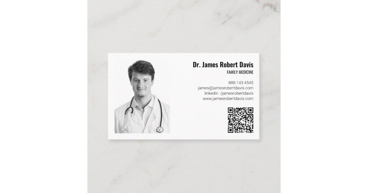 Modern Minimalist Medical Doctor Photo QR Code ‍⚕ Business Card | Zazzle