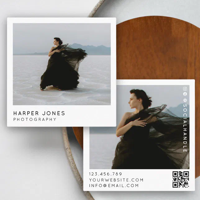 Modern Minimalist Professional 2 Photo QR Code Square Business Card ...