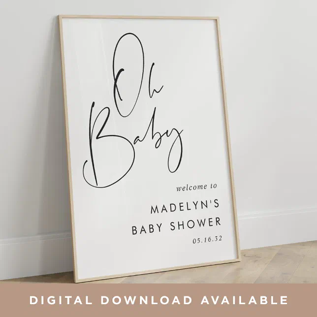 Modern Minimalist Script Baby Shower Welcome Sign | Zazzle