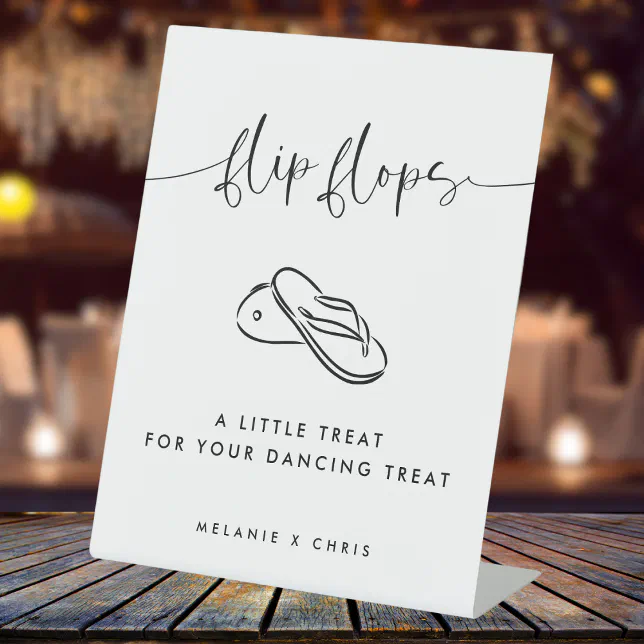 Modern Minimalist Wedding Flip Flop Dancing Feet Pedestal Sign | Zazzle
