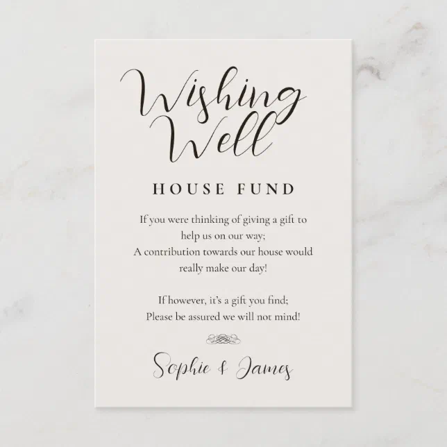 Modern Minimalist Wishing Well Calligraphy Enclosure Card | Zazzle