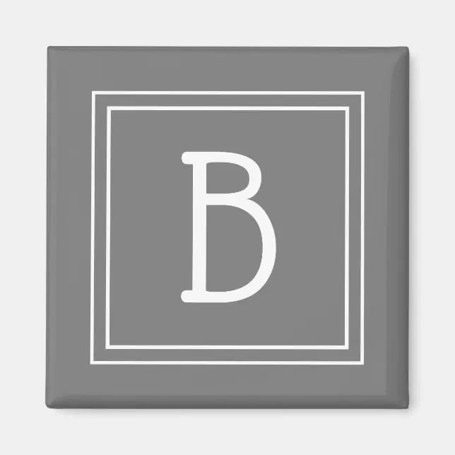 Modern Monogram Letter Initial Template Gray White Magnet | Zazzle