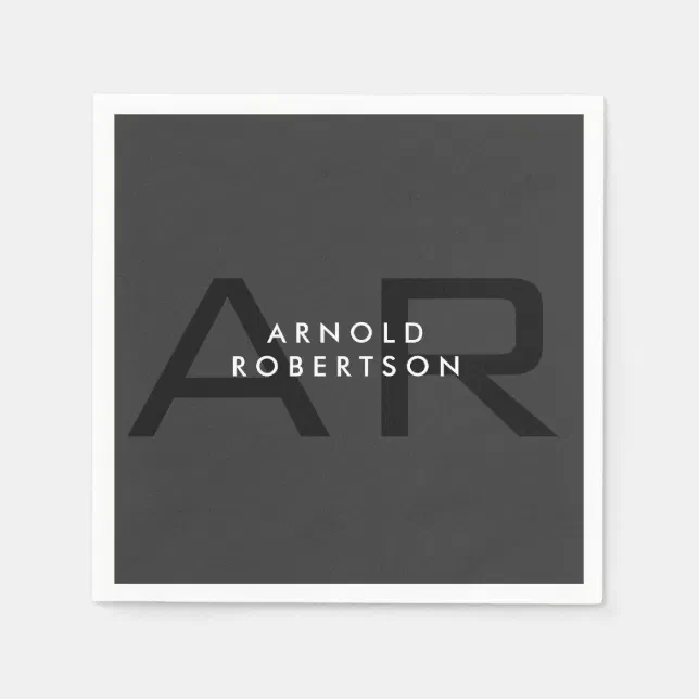 Modern Monogram Plain Grey Trendy Add Name Napkin | Zazzle